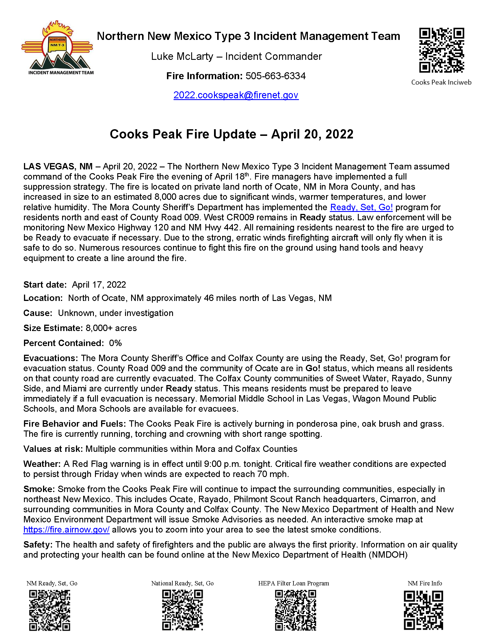 | Corrected: Cooks Peak Fire – Mora County – April 20, 2022, Afternoon ...