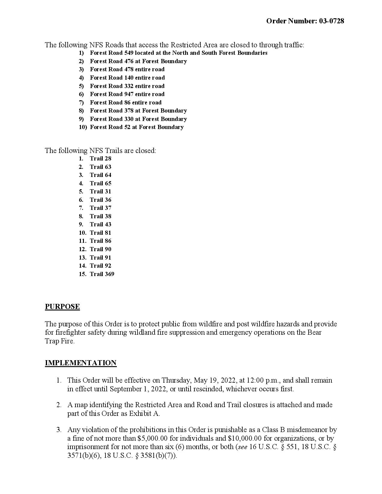 | BEAR TRAP FIRE AREA CLOSURE, ROAD, and TRAIL CLOSURE, CIBOLA NATIONAL ...