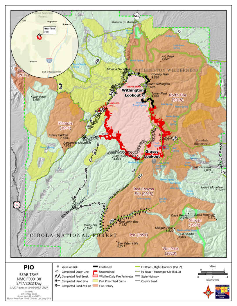 | Neighboring fires contribute smoke over the Bear Trap FireNM Fire Info