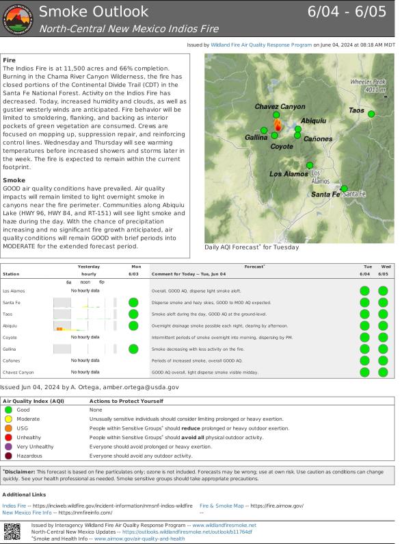 | Indios Fire: Smoke Outlook, 6/4/24NM Fire Info