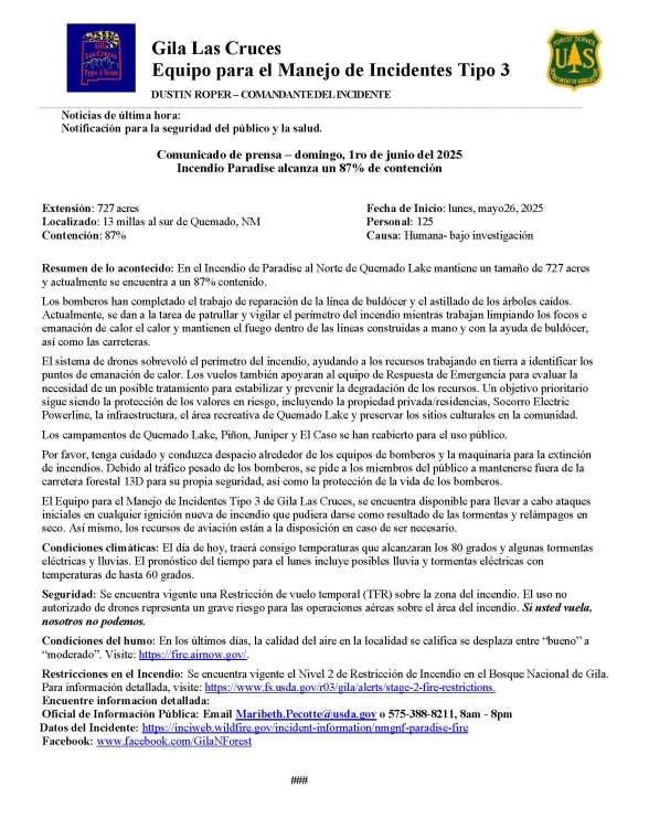 | Paradise Fire for June 1, 2025NM Fire Info