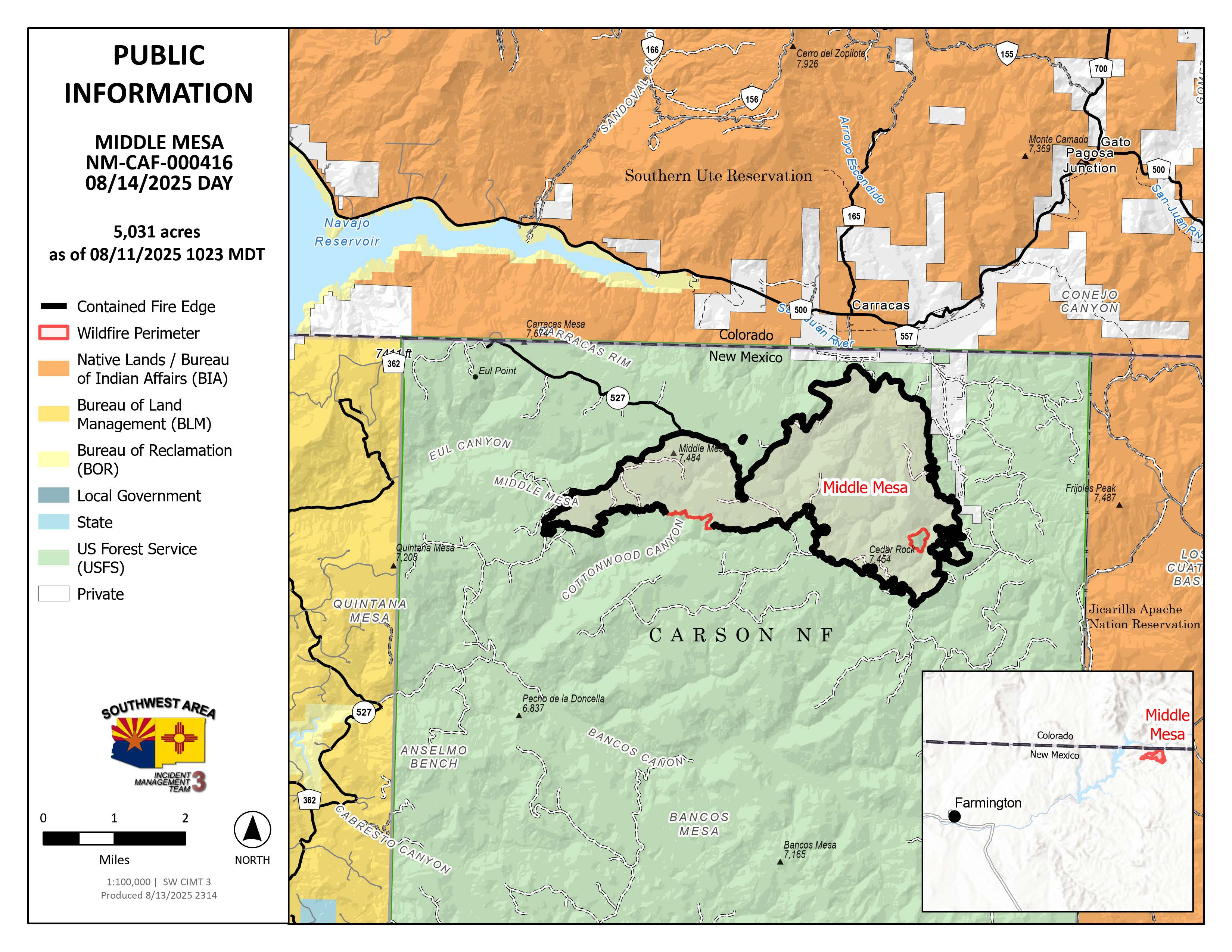 | Middle Mesa Fire Update – Aug. 14NM Fire Info